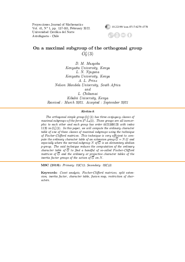 (PDF) On a maximal subgroup of the orthogonal group O⁺₈(3)