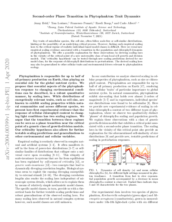 (PDF) Second-order phase transition in phytoplankton trait dynamics