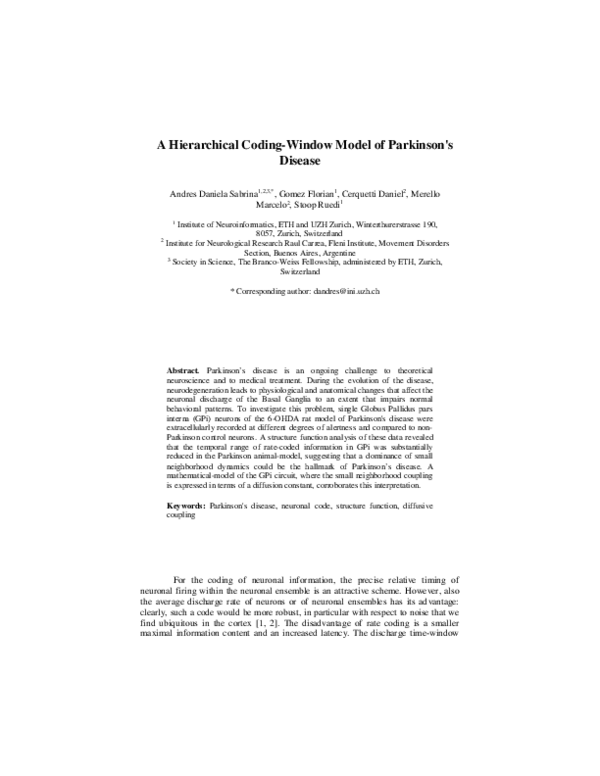 (PDF) A hierarchical coding-window model of Parkinson's disease
