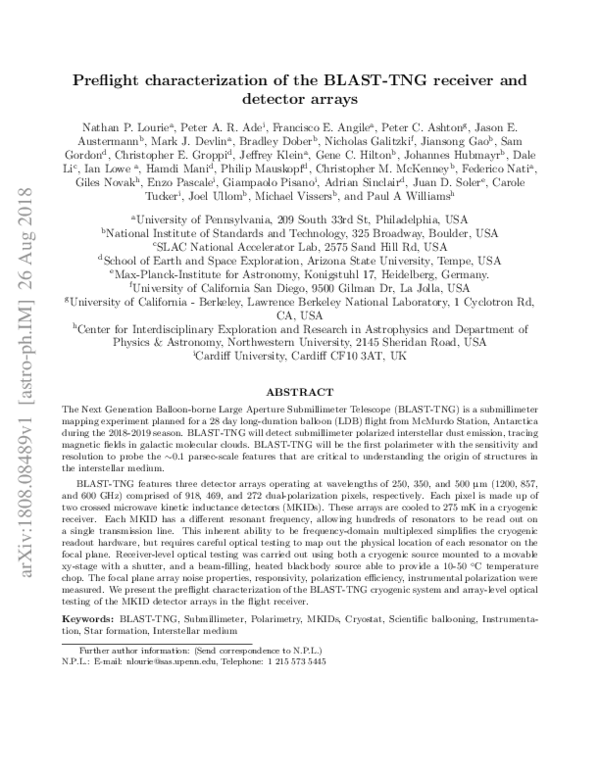 (PDF) Preflight characterization of the BLAST-TNG receiver and detector ...
