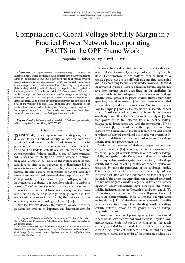 (PDF) Computation of Global Voltage Stability Margin in a Practical ...