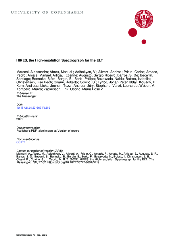 (PDF) HIRES, the high-resolution spectrograph for the ELT