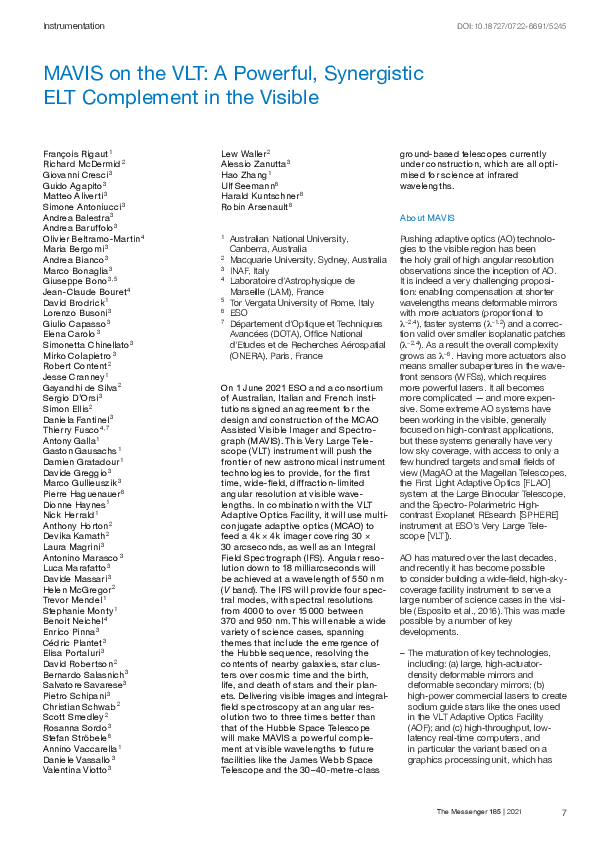 (PDF) MAVIS: A New Instrument for Wide-Field Observations at VLT