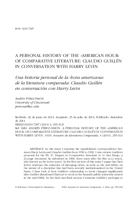 (PDF) A personal history of the «American Hour» of comparative ...
