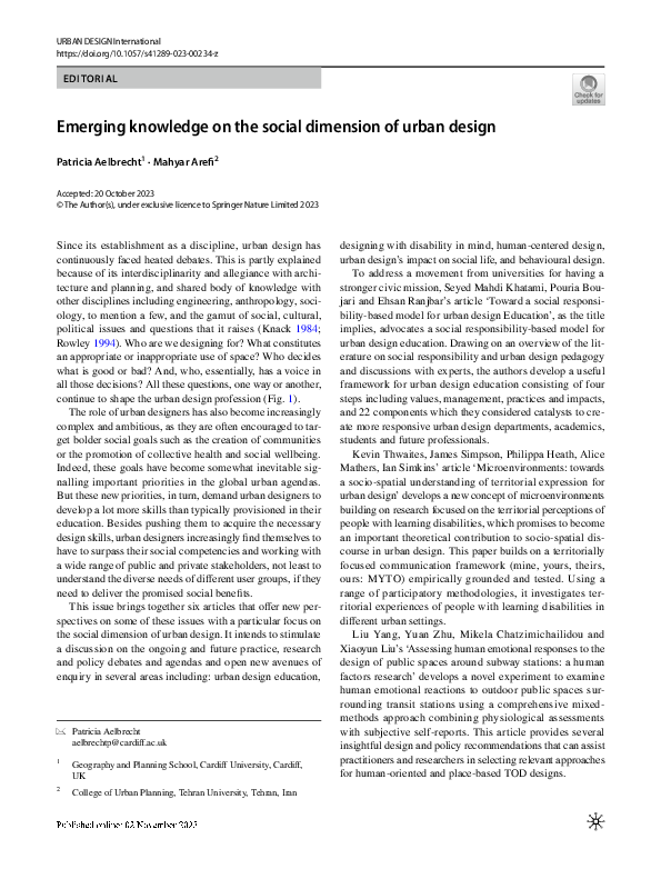 (PDF) Emerging knowledge on the social dimension of urban design