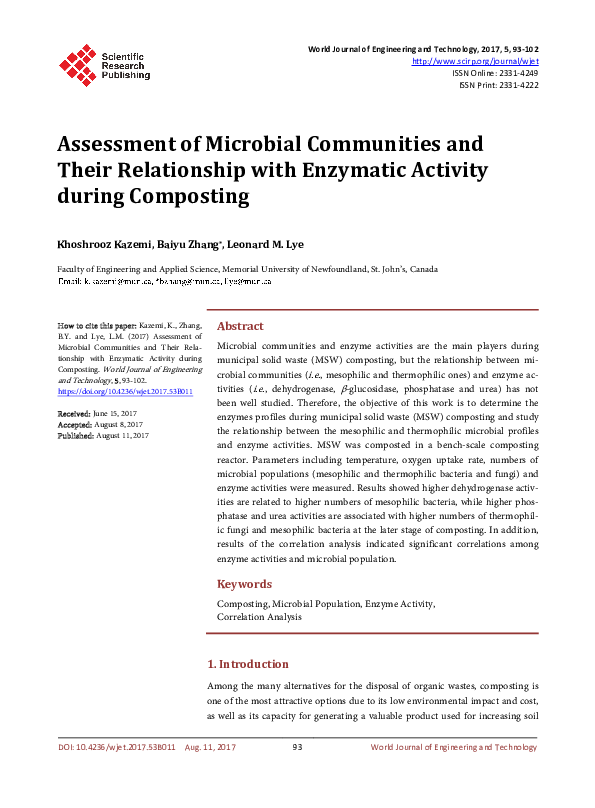(PDF) Assessment of Microbial Communities and Their Relationship with ...