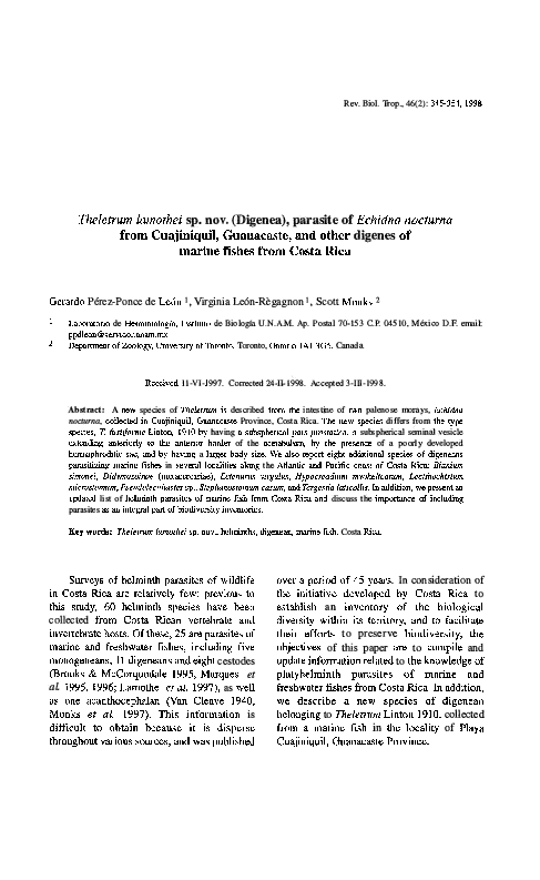 (PDF) Theletrum lamothei sp. nov. (Digenea), parasite of Echidna ...