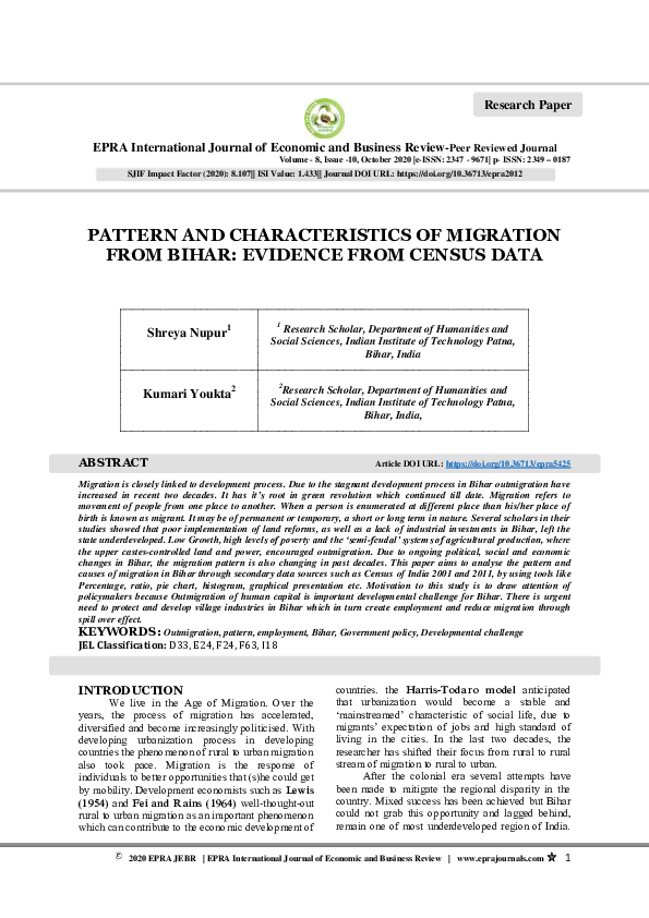(PDF) Pattern and Characteristics of Migration from Bihar: Evidence ...