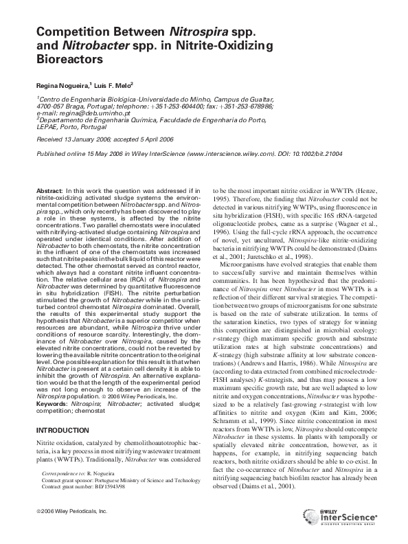(PDF) Competition between Nitrospira spp. and Nitrobacter spp. in ...