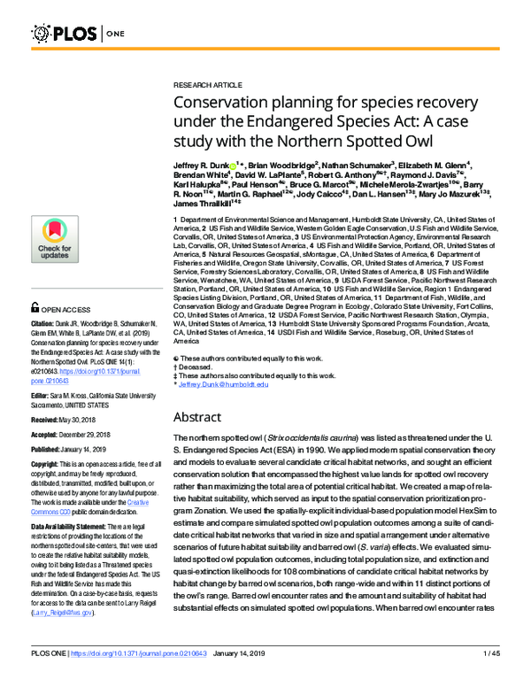 (PDF) Conservation planning for species recovery under the Endangered ...