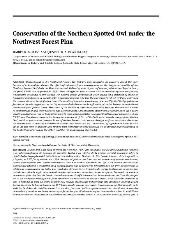 (PDF) Conservation of the Northern Spotted Owl under the Northwest ...