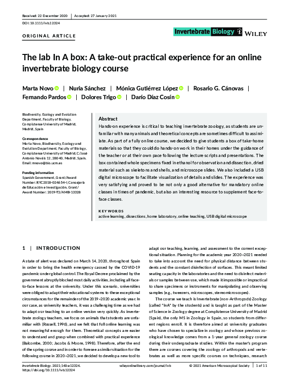 (PDF) The lab In A box: A take‐out practical experience for an online ...