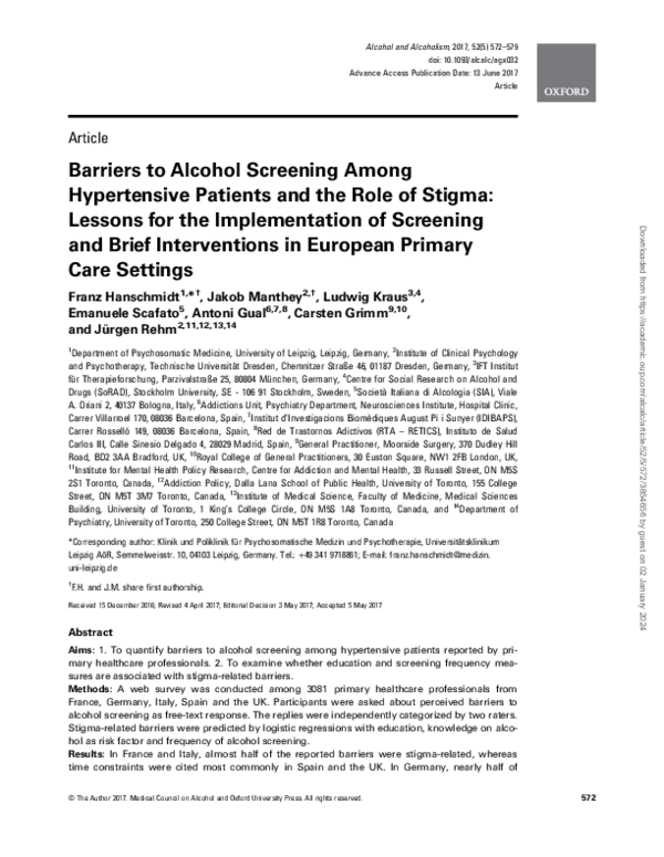 (PDF) Barriers to Alcohol Screening Among Hypertensive Patients and the ...