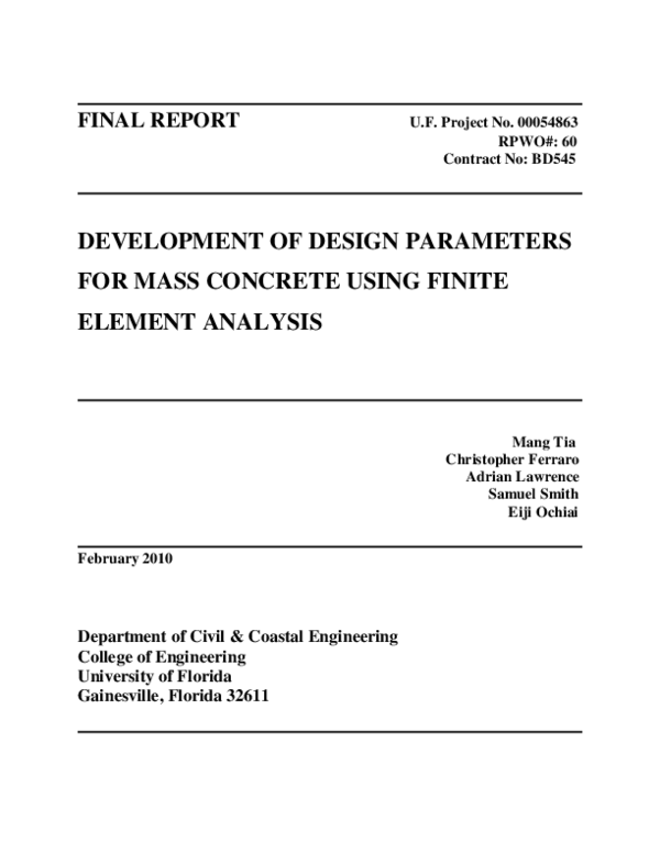 (PDF) Development of design parameters for mass concrete using finite element analysis