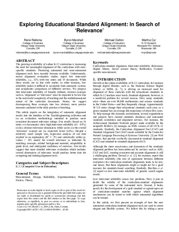 (PDF) Exploring educational standard alignment