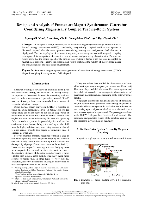 Pdf Design And Analysis Of Permanent Magnet Synchronous Generator Considering Magnetically