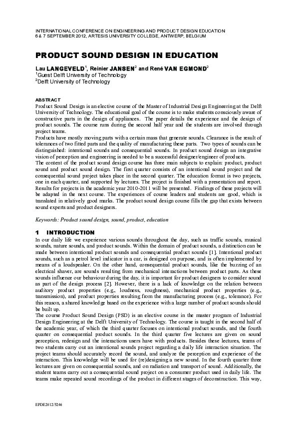 (PDF) Product Sound Design in Education