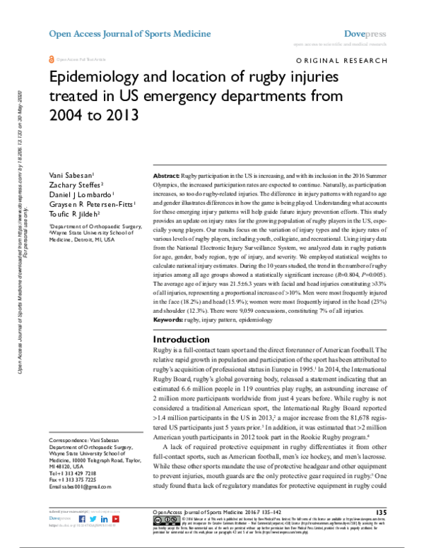 (PDF) Epidemiology and location of rugby injuries treated in US ...