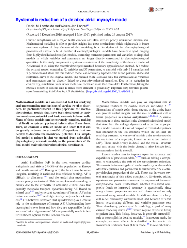 (PDF) Systematic reduction of a detailed atrial myocyte model