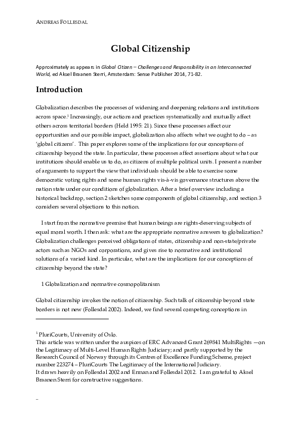 (PDF) Global Citizen – Challenges and Responsibility in an ...