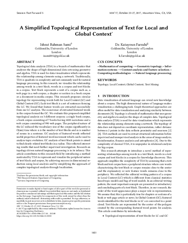 (PDF) A Simplified Topological Representation of Text for Local and ...