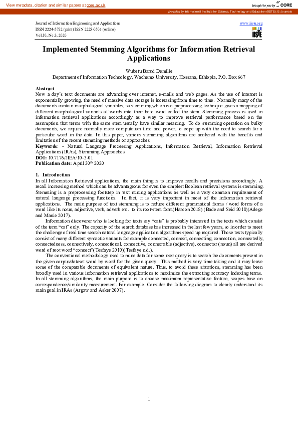 (PDF) Implemented Stemming Algorithms for Information Retrieval Applications
