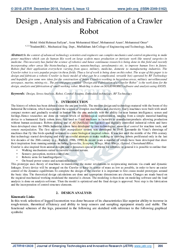 (PDF) Design , Analysis and Fabrication of a Crawler Robot