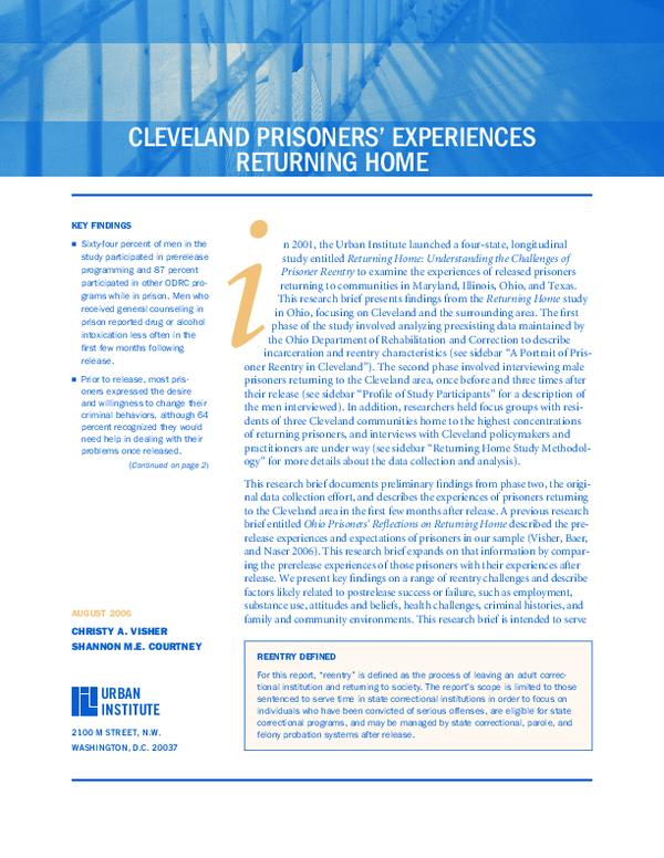 (PDF) Ohio Prisoners' Reflections on Returning Home