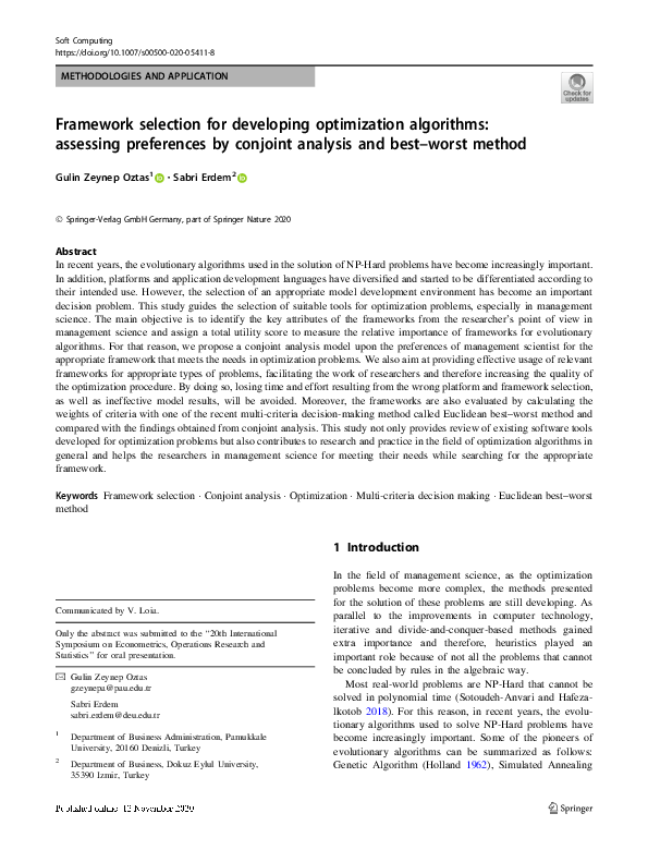 (PDF) Framework selection for developing optimization algorithms: assessing preferences by ...