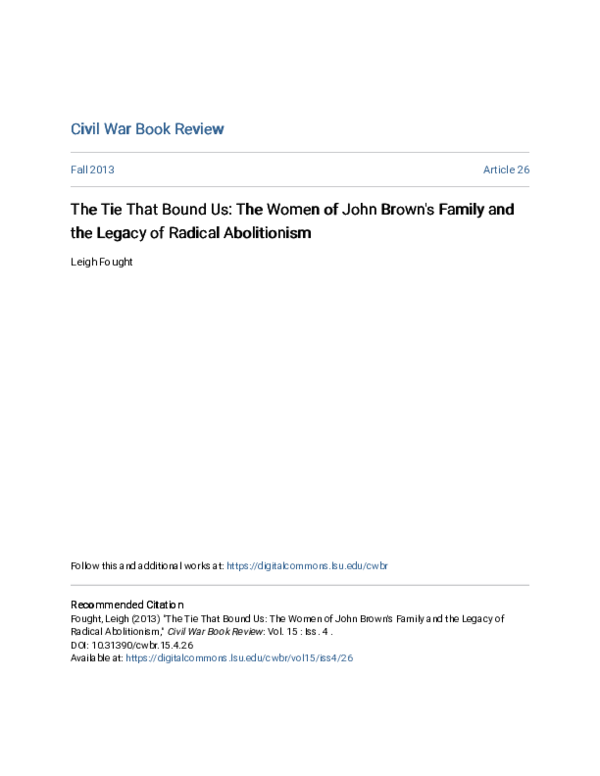 (PDF) The Tie That Bound Us: The Women of John Brown's Family and the ...