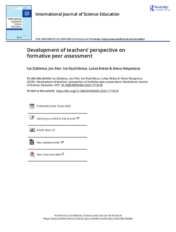 (PDF) Development of teachers’ perspective on formative peer assessment