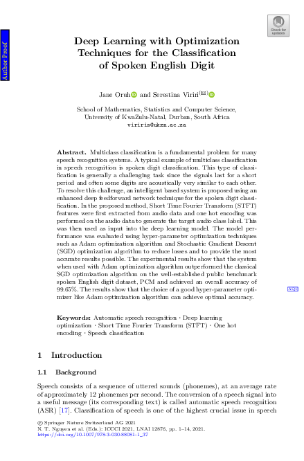 (PDF) Deep Learning with Optimization Techniques for the Classification ...