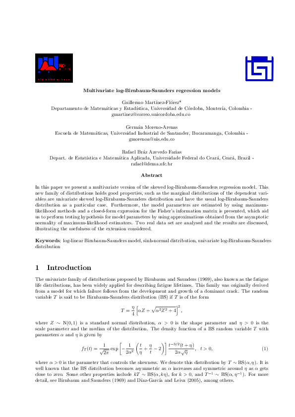 (PDF) Multivariate log-Birnbaum–Saunders regression models (PDF) Multivariate log-Birnbaum–Saunders regression models