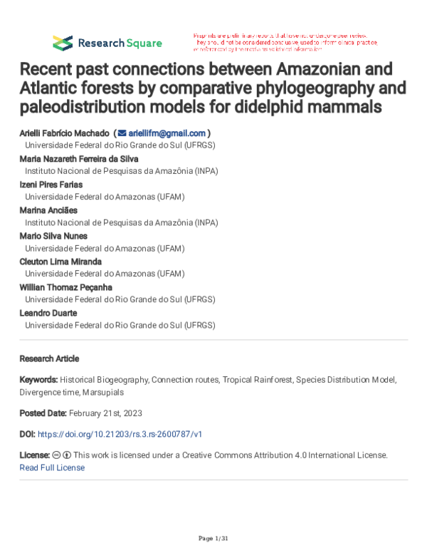 (PDF) Recent past connections between Amazonian and Atlantic forests by ...