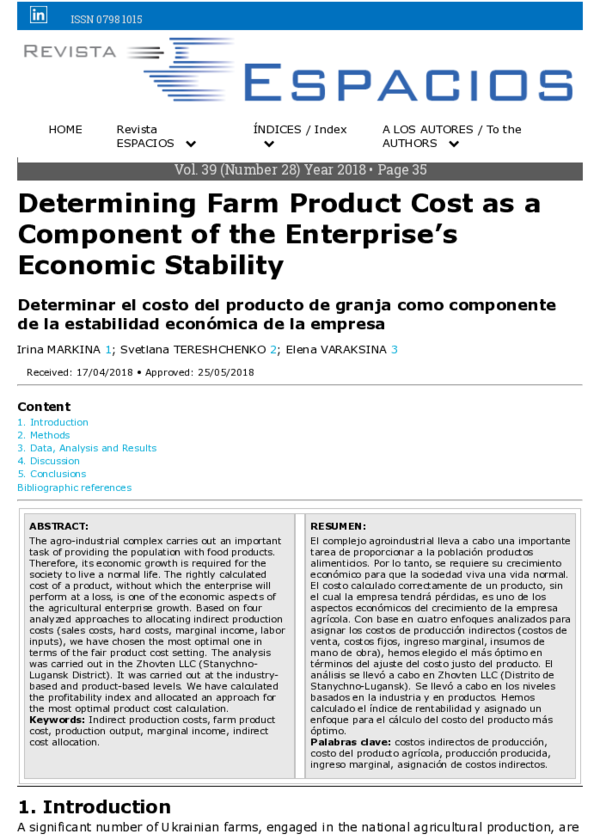 (PDF) Determining Farm Product Cost as a Component of the Enterprise’s ...