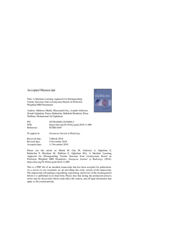 (PDF) A machine learning approach for distinguishing uterine sarcoma ... (PDF) A machine learning approach for distinguishing uterine sarcoma ...