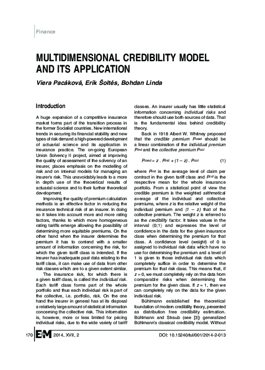 (PDF) Multidimensional credibility model and its application