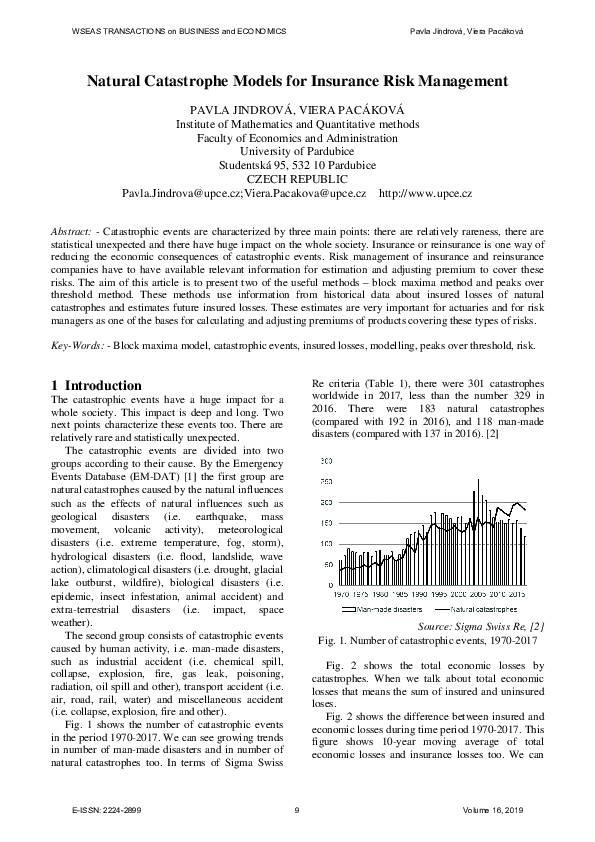 (PDF) Natural Catastrophe Models for Insurance Risk Management