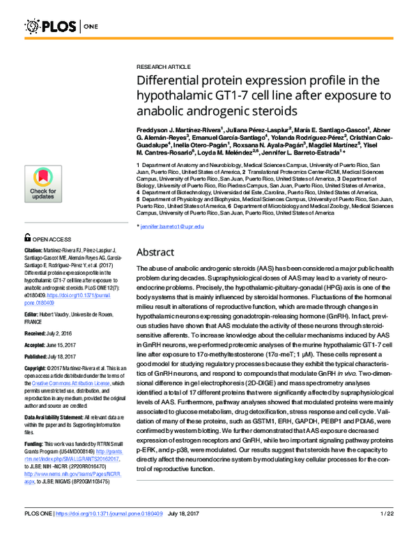 (PDF) Differential protein expression profile in the hypothalamic GT1-7 ...