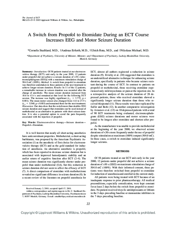 (PDF) A Switch from Propofol to Etomidate During an ECT Course ...