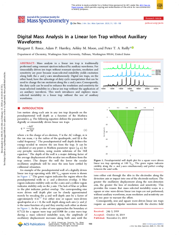 (PDF) Digital Mass Analysis in a Linear Ion Trap without Auxiliary Waveforms
