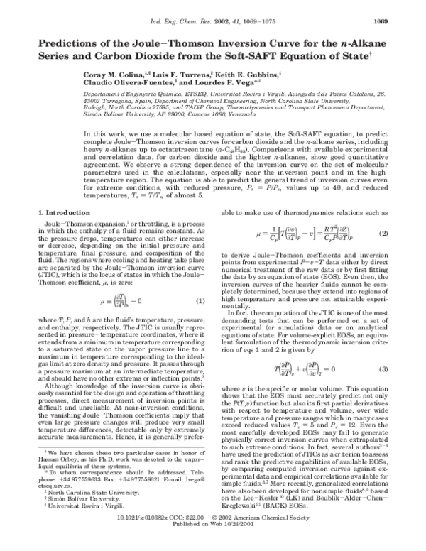 (PDF) Predictions of the Joule−Thomson Inversion Curve for the n ...