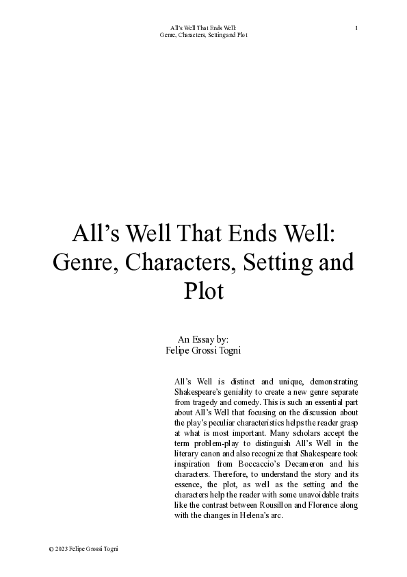 (PDF) All's Well That Ends Well: Genre, Characters, Setting and Plot