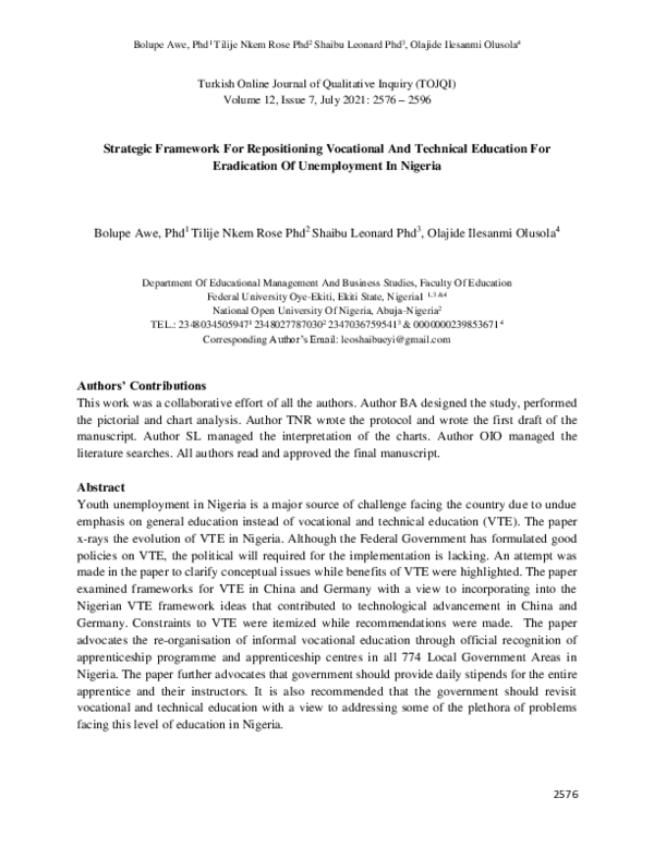 (PDF) Strategic Framework For Repositioning Vocational And Technical ...