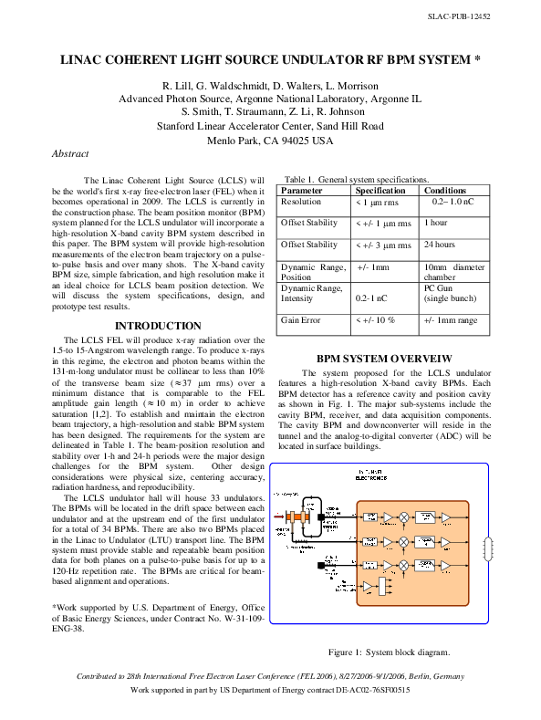 (PDF) Linac Coherent Light Source Undulator RF BPM System