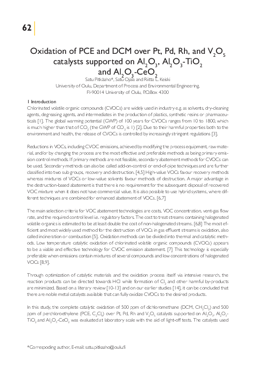 (PDF) 62 Oxidation of PCE and DCM over Pt , Pd , Rh , and V 2 O 5 ...