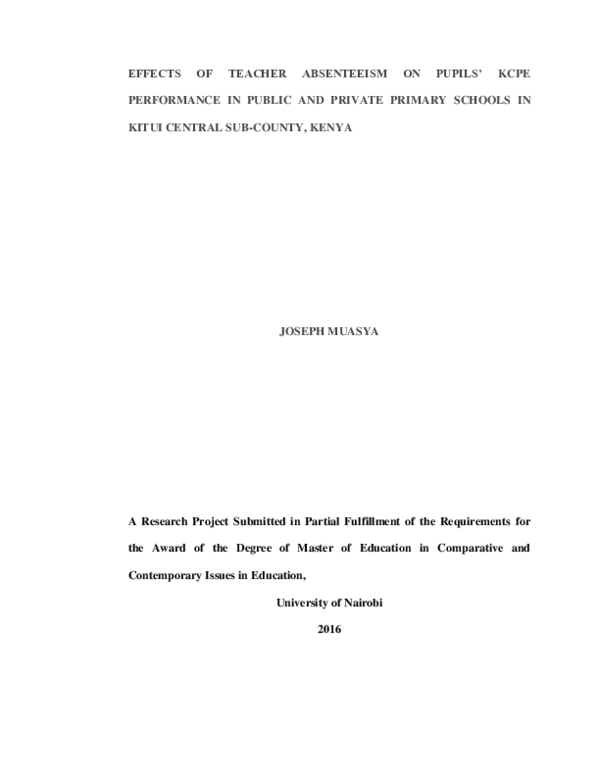 (PDF) Effects of teacher absenteeism on pupils’ kcpe performance in ...