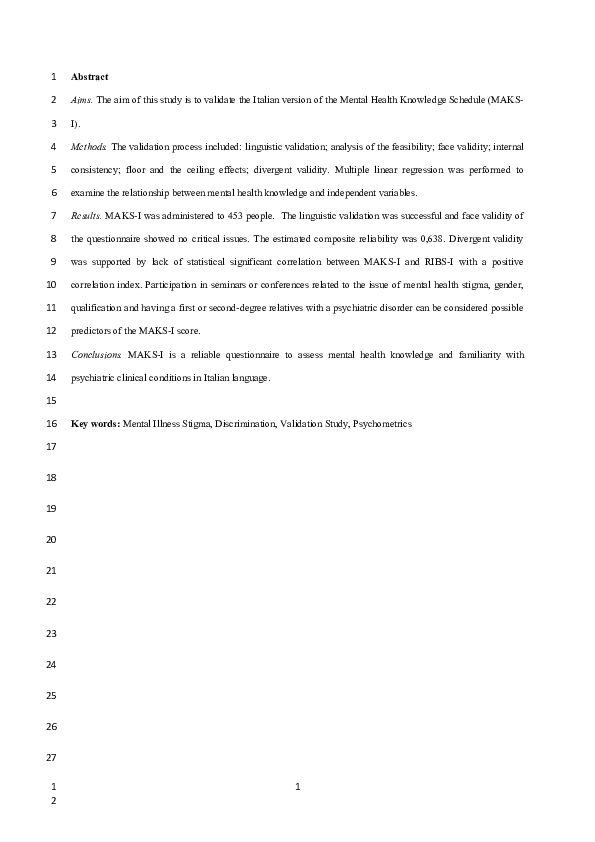 (DOC) How to Measure Knowledge About Mental Disorders? Validation of ...