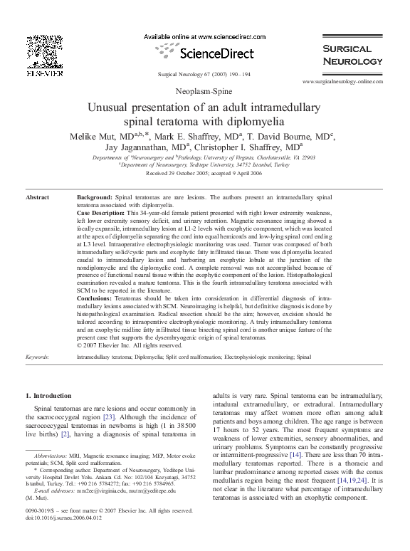 (PDF) Unusual presentation of an adult intramedullary spinal teratoma ...