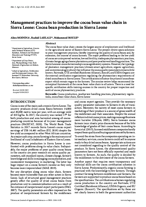 (PDF) Management practices to improve the cocoa bean value chain in ...